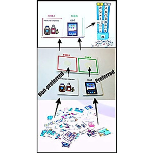 Kids Plastic or Laminated Visual Schedule Calendar Chart for Home, School, Centers, Photo Cards: Chores, Reinforcers, School, Behavior (One Strip Blue Schedule, Laminated/Cartoon 60 Home Cards)