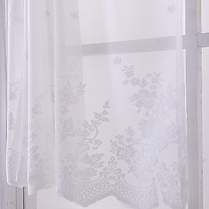 vctops Lace Sheer Kitchen Cafe Curtain Valance Floral Embroidered Rod Pocket Short Curtain for Small Window 1 Piece (51" x 16", White)