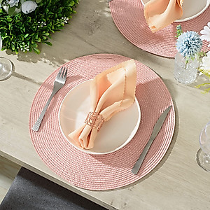 AHHFSMEI Round Braided Placemats 15 Inch Round Table Mats for Dining Tables Woven Heat Resistant Place mats Set of 6 (Pink)