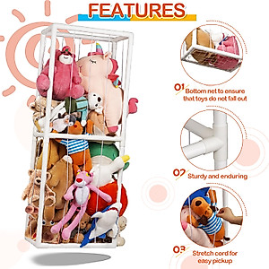 Lzttyee Stuffed Animal Storage Holder Stuffed Animal Zoo Storage Ideas Plush Storage with Bottom Net Stuffed Animal Zoo Storage Cage for Nursery Playroom Bedroom Toy Organizer (White Large)