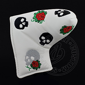 Skull and Rose Headcover for Blade and Midsize Mallet Putter, White, Golf Head Cover