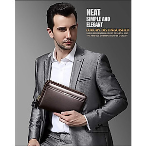 Black Sales Friday Deals Mens Long Leather Cellphone Clutch Wallet Purse for Men Large Travel Business Hand Bag Cell Phone Holster Card Holder Case Gift for Father Son Husband Boyfriend (Brown)