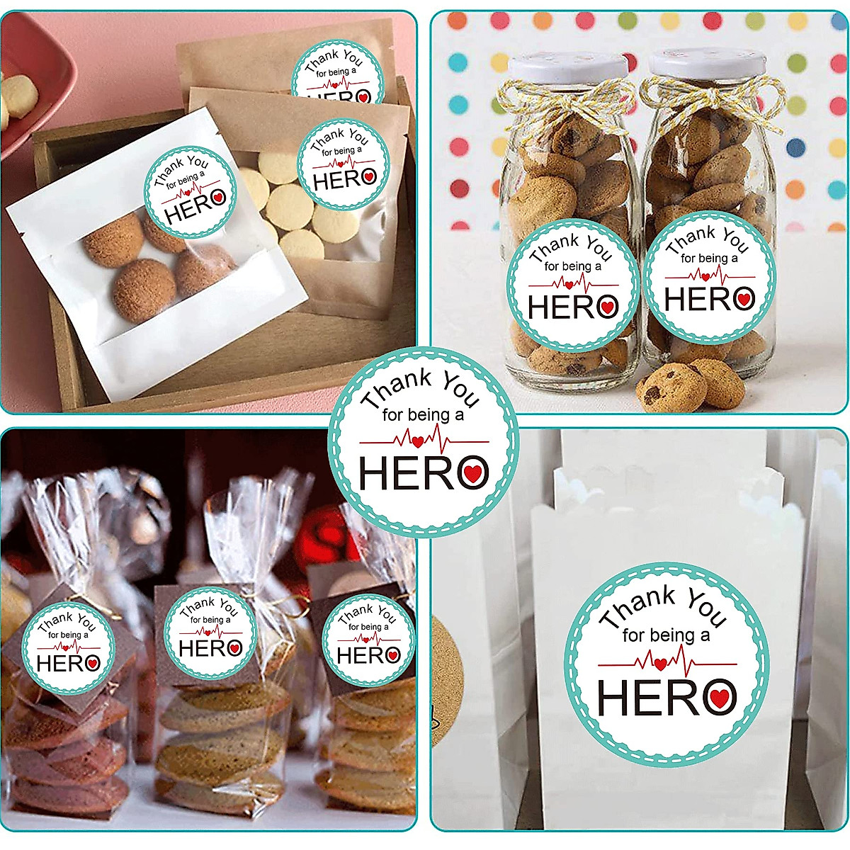 wootile Healthcare Workers Thank You Stickers Heroes Thank You Labels 2 Inch-500 Pcs for Being A Hero Doctor/Nurse Workers Appreciation Themed Gratitude Sticker Doctors Cards, Envelopes and Gift Bags