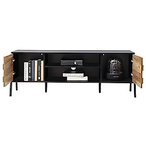 Mid-Century Modern TV Stand for 65 inch Flat Screen Wood TV Table Media Console with Storage, Home Entertainment Center in Black and Oak for Living Room Bedroom, 60 inch