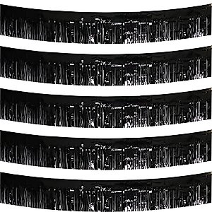 CareCheer 5 Pack 10 Feet Foil Fringe Garland Shiny Metallic Wall Hanging Drapes Tassel Skirting Decorations Supplies for Parade Float Trailer Mardi Gras Party Birthday Wedding (Black)