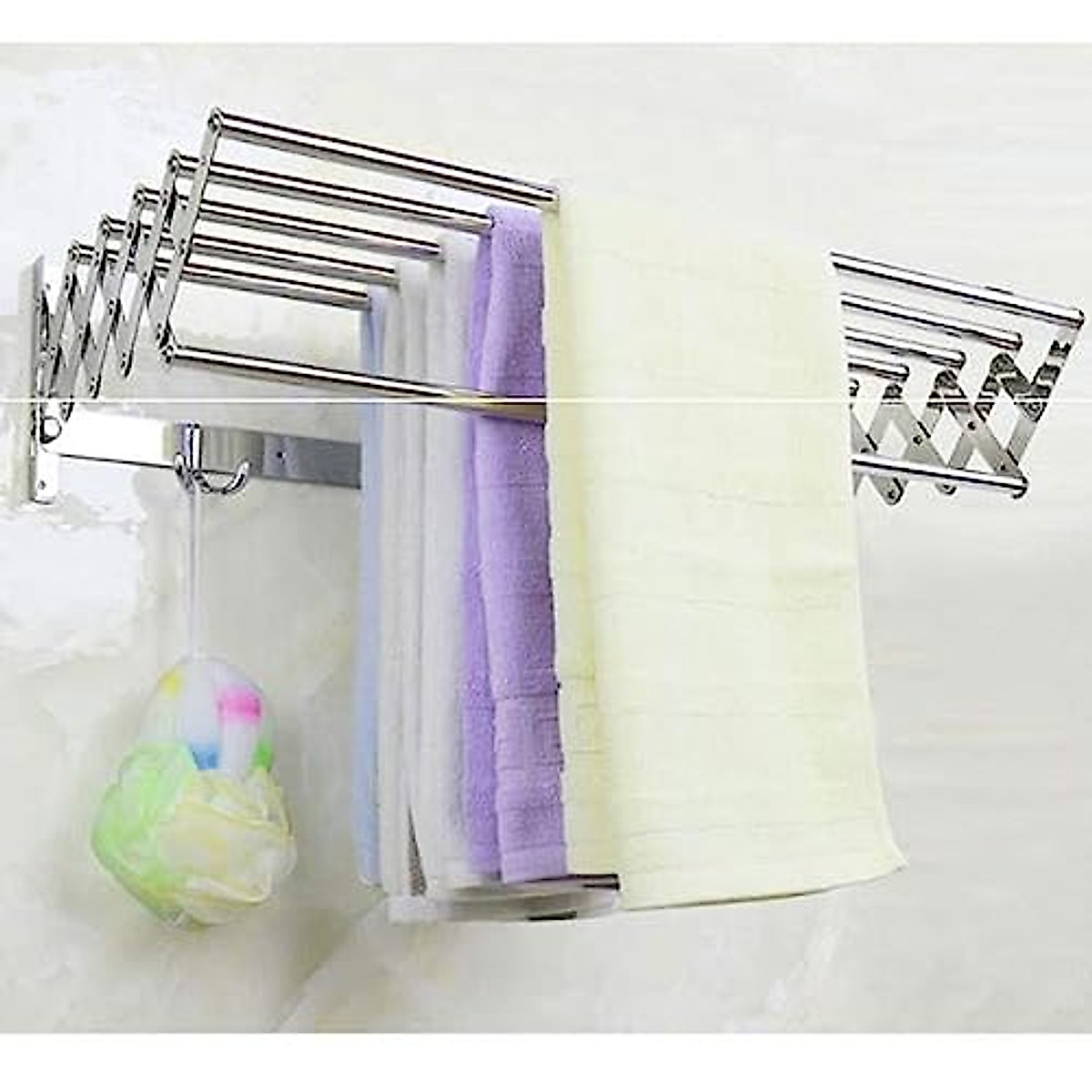 FAXIOAWA Retractable Wall-Mounted Dryer Folding Clothes Drying Rack 50-100Cm 6 Rail Towel Bar Hook Pole Airer Washing Line Bathroom Dryer Balcony Indoor Outdoor,60cm