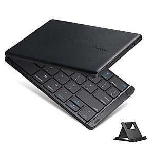 iClever BK06 Mate Foldable Bluetooth Keyboard, Wireless Portable Keyboard - Pocket Size Multi-Device Keyboard, Ultra Slim Leather Keyboard for iOS, Android, Windows, Tablet, iPhone, Laptops, Mac