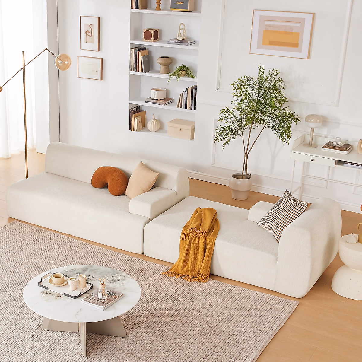 Huatean Home 107” Chenille Modular Sectional Sofa, Modern Couch Sponge Sectional Sofa Couch for Living Room, High Density Sponges Cloud Couch Sectional, L-Shape Couches for Living Room, Beige