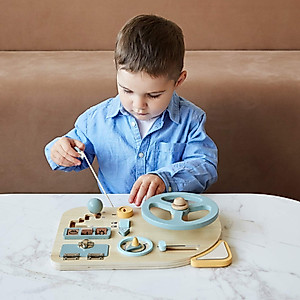 LA·LA · LLAMA Montessori Toy Steering Wheel - Car Driving Toddler Busy Board - Wooden Sensory Activity Board for Kids 3 4 Year Old - Fine Motor Skills Toddler Toys for Boys Girls