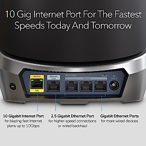 NETGEAR Orbi Quad-Band WiFi 6E Mesh Network System (RBKE963B) - Router +2 Satellite Extenders, Security Features, Up to 10.8Gbps, Coverage up to 9,000 sq.ft., 200 Devices, 10 Gig Internet Port, Black