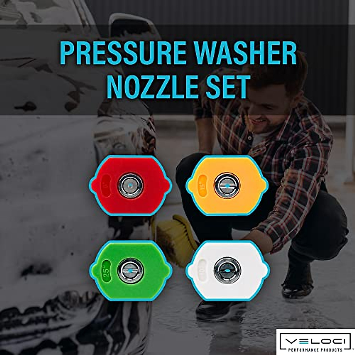 MTM Hydro Pressure Washer Nozzle Set, High Pressure Power Washer Spray Nozzle Tips, 5000 PSI 1/4” Quick Connect Fittings, 0, 15, 25, 40 Degree for Pressure Washing, Guns, Wands, and Lances