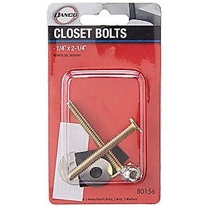 DANCO Brass Closet Bolts with Nuts and Washers Toilet Bolt Set, 1/4 inch x 2-1/4 inch, Brass, 2-Set (80156)