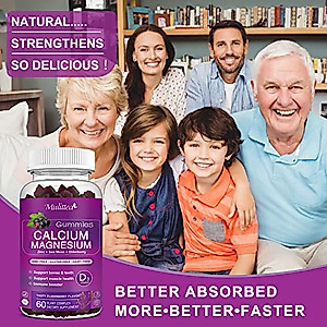 Calcium Magnesium Zinc Gummies with High Absorption Magnesium Glycinate 200mg Potassium -Plant Complex Calcium Supplement with D3 Sea Moss for Bone, Muscles, Calm Mood & Sleep Support - Vegan (2 Pack)