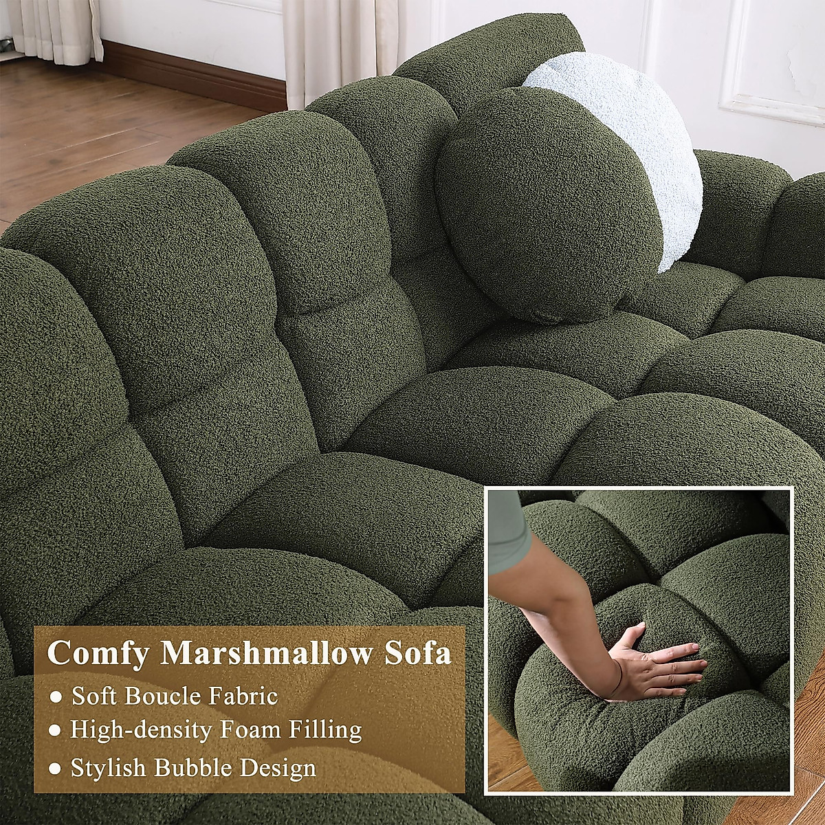 Tmsan 2 Piece Cloud Sofa Couch Set for Living Room, 65" Loveseat & 86.5" 3 Seater Sofa with 4 Accent Pillows, Comfy Boucle Upholstered Couches for Office Apartment