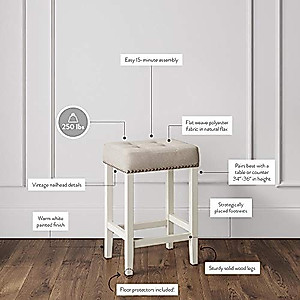 Nathan James Hylie Nailhead Wood Pub-Height Kitchen Counter Bar Stool 24", Natural Flax/White