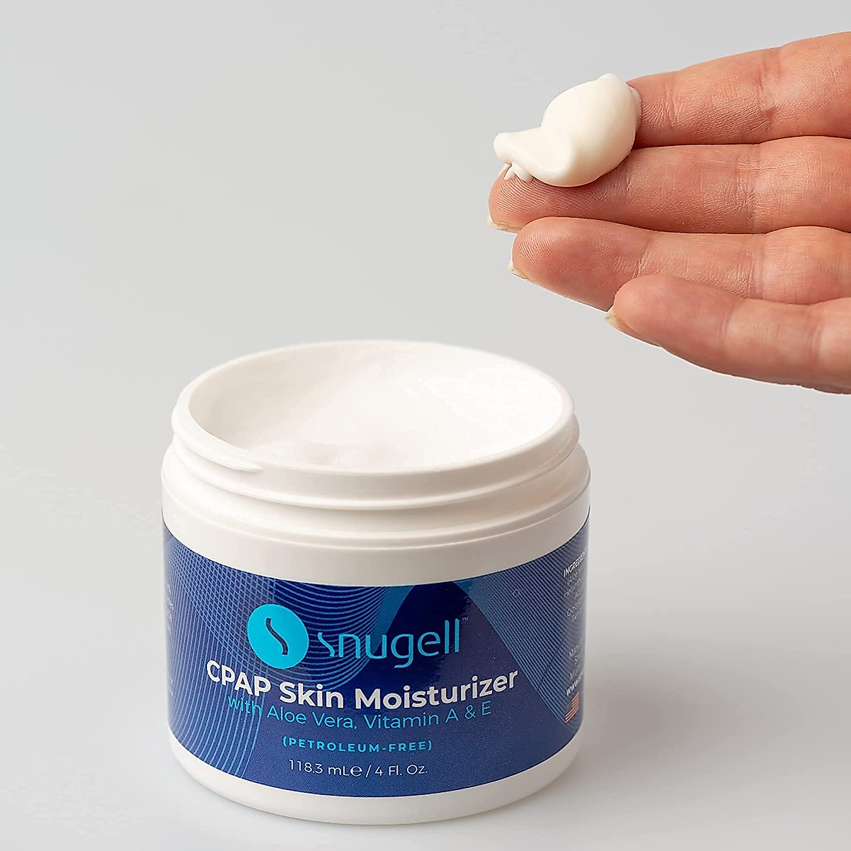 Snugell CPAP Skin Moisturizer Daily Face Cream with Aloe Vera and Vitamin A & E | Petroleum-free | Fragrance-free | Non-greasy | Specially Designed for CPAP users | 4 Fl. Oz.