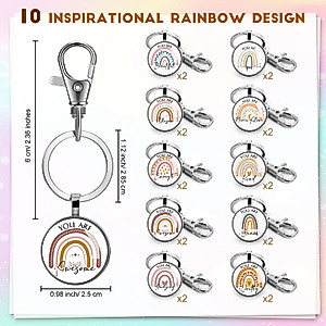 Roowest 20 Pcs Inspirational Gifts Rainbow Keychain Bulk Employee Appreciation Gifts Motivational Quote Key Ring for Women Team Nurse Coworkers