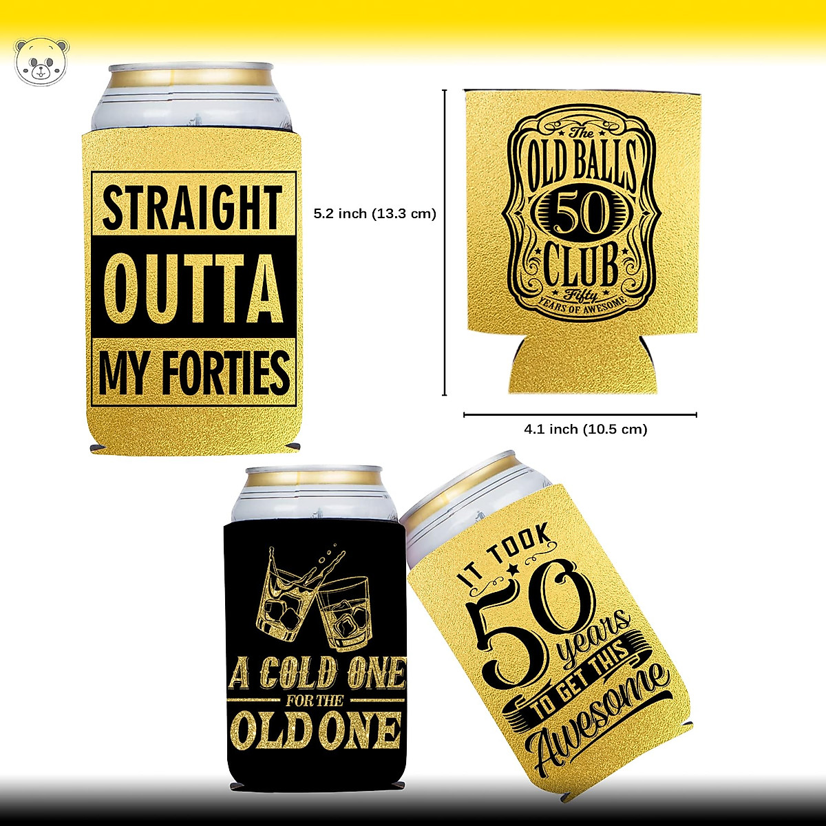 KARAQY 12 Pcs 50th Birthday Party Can Coolers - Black and Gold Cheers to 50 Years Can Sleeves, Happy 50th Birthday Decorations for Men Women 50th Birthday Party Supplies