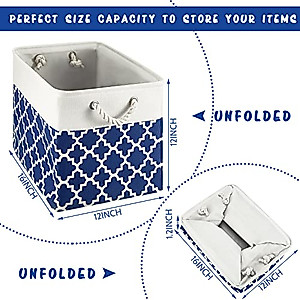 4 Pack Fabric Storage Baskets 16 Inch Large Collapsible Canvas Linen Baskets Rectangle Storage Bins with Handles for Organizing Shelves Linen Closet Organizers (blue Quatrefoil)