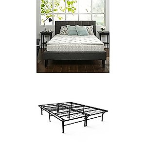 Zinus 10 Inch Hybrid Green Tea Foam and Spring Mattress, Full & Zinus 14 Inch SmartBase Deluxe / Mattress Foundation / Platform Bed Frame / Box Spring Replacement, Full