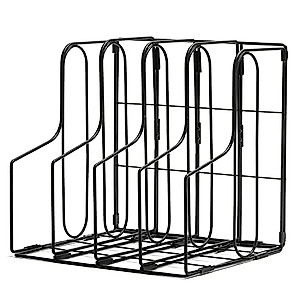EasyPAG Desk Organizers Metal Desktop Magazine File Holder with 4 Vertical Compartments Rack File Organizer for Office Workspace,Black