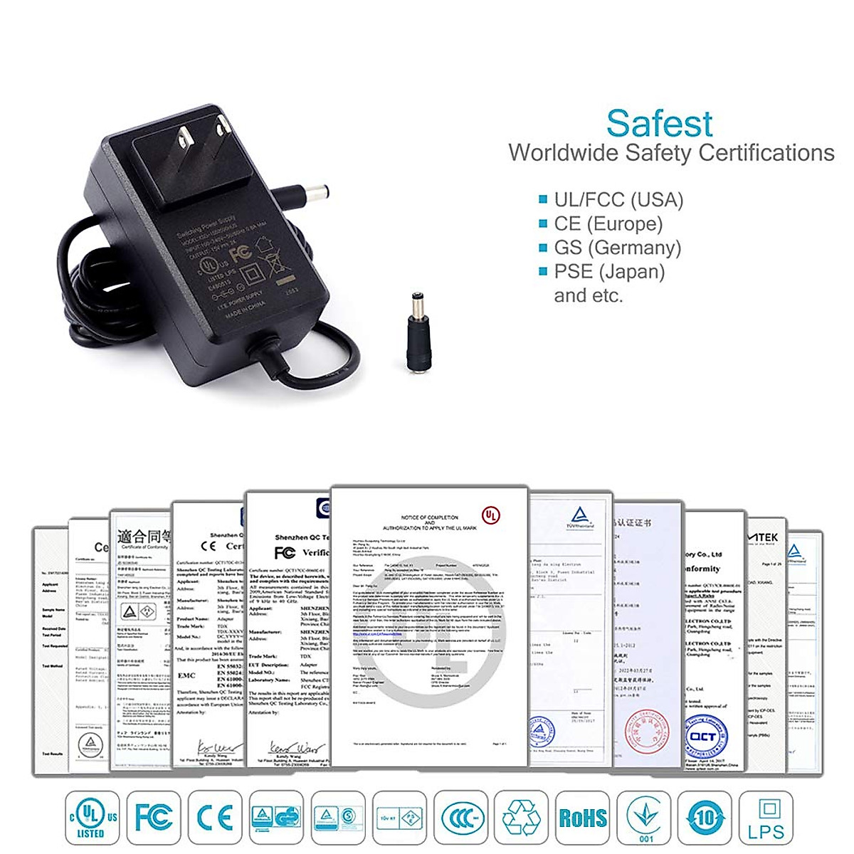 [UL Listed] Maxson 15V 2A Power Supply Charger (Input AC 100V-240V, Output DC 15 Volt 2 Amp 30 Watt) Adapter Switching Transformer Converter DC 5.5mm x 2.1mm / 5.5mm x 2.5mm Universal