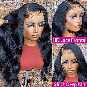TimeBe Body Wave Lace Front Wigs Human Hair for Women 13x6 HD 180 Density Glueless Brazilian Virgin Human Hair Lace Frontal Wigs Pre Plucked with Baby Hair Natural Color (24 Inch)