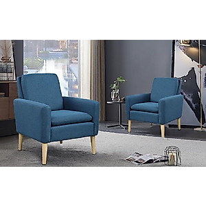 Lohoms Modern Accent Fabric Chair Single Sofa Comfy Upholstered Arm Chair Living Room Furniture Navy Blue