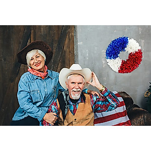 ABTOLS Patriotic Wreath for Front Door, Artificial Tinsel Patriotic Star Wreaths Memorial Day Party Crafts Ornament Garland Red Blue Sliver Wreaths for Labor Day Kitchen Home Indoor Window Wall,12in