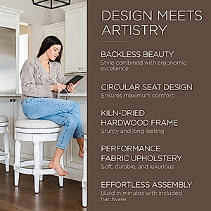 Maven Lane Pullman 26 Inch Tall Backless Alabaster White Finish Counter Height Upholstered Barstool with Cream Fabric Cushion Seat