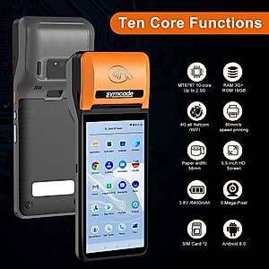 symcode POS PDA Receipt Printer 58mm High Speed Thermal Printer with Android 12 5.5’’ Touch Screen.with Lanyard, Removable Battery Logistics Mangement NFC.2G.3G.4G WiFi 3GB Ram+16GB ROM