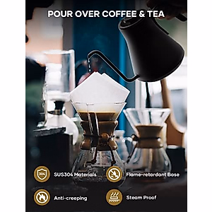 Cocinare Electric Gooseneck Kettle with Temperature Control, Pour Over Coffee & Tea, 1200W 180-sec Quick Boil Time, 600g Ultra Light, 0.9L, Black