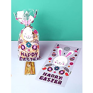 BIGINIWA Easter Gift Bags 50Pcs, Clear Cello Cellophane Plastic Treat Goodie Bags with 50x Twist Ties