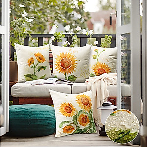 Ohok Outdoor Waterproof Pillow Covers 18x18 Set of 4 Farmhouse Decor Pillow Covers Outdoor Patio Throw Pillow Covers for Patio Funiture Garden Bed Couch Sofa (Sunflower)