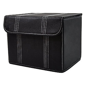The Lucky Clover Trading Roosevelt Faux Leather Storage Box with Lid, Black Basket