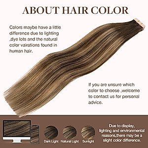 GOO GOO Tape in Hair Extensions Human Hair, 4/27/4 Balayage Chocolate Brown to Caramel Blonde, 16inch 50g 20pcs, Thick Ends Straight Seamless Tape in, Invisible Tape in Hair Extensions Human Hair