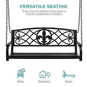 Best Choice Products 2-Person Metal Outdoor Porch Swing, Hanging Steel Patio Bench for Garden, Deck, Yard w/Weather-Resistant Steel, 485lb Weight Capacity - Black