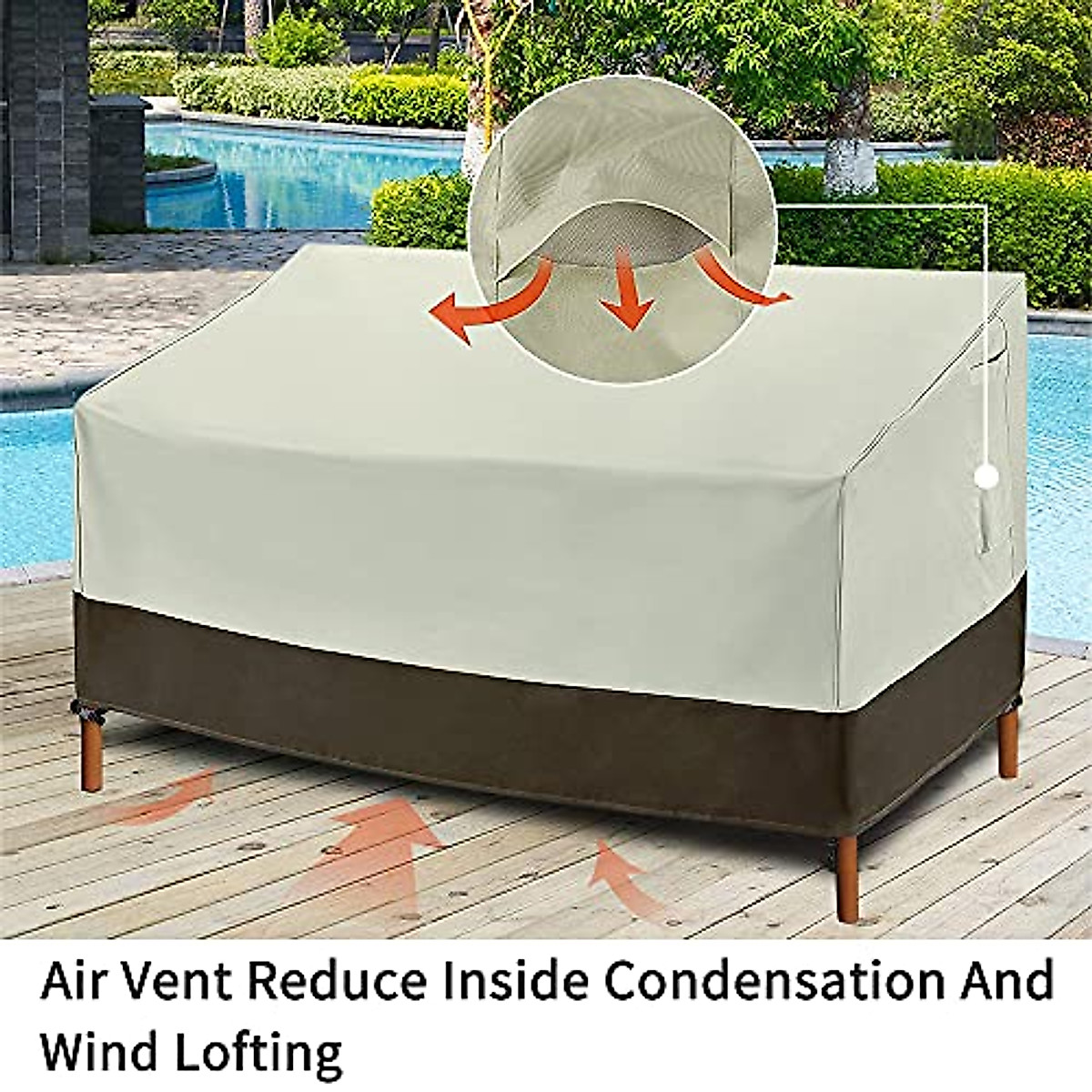 LBW Patio Bench Cover Waterproof, Outdoor Furniture Cover Loveseat Cover, Heavy Duty 420D Garden Deep Seated Patio Sofa Couch Cover with Air Vent and Attachment Strap, 57.68" L x 32.68" D x 30.9" H
