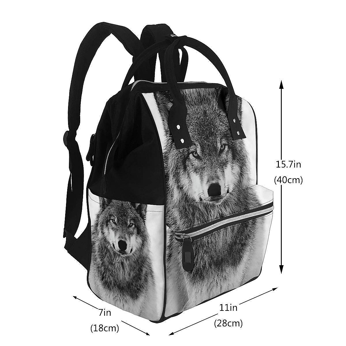 Monotone Timber Wolf Face Diaper Bag Backpack Multi Function Nappy Bag Large Capacity Mommy Backpack Organizer for Baby Care Baby Bag for Mom and Dad