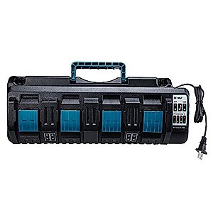 DC18SF 4-Port 12A Compatible with Makita Battery Charger, WaxPar DC18SF 18V Rapid Charger Compatible with Makita 14.4V-18V Li-ion Battery BL1830 BL1840, Replace for DC18RC DC18RD DC18RA Charger