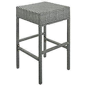 LCH Patio Bar Counter Height Bistro, Outdoor 5-Piece PE Rattan Dining Set, All-Weather Wicker Square Kitchen Table with Storage Shelf and 4 Padded Stools, Grey