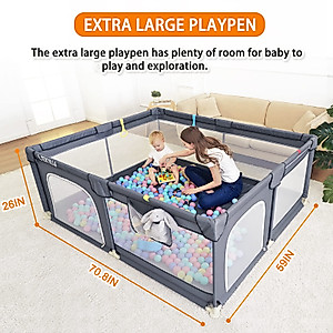 LEKILV Baby Playpen, Extra Large Playpen for Babies and Toddlers, Outdoor Portable Foldable Infant Playpen, Sturdy Safety Huge Baby Fence Play Mat Ball Pit（59x70.8x26 in)
