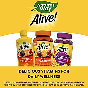 Nature's Way Alive! Premium Calcium + D3 Gummies, Supports Healthy Bones & Muscles*, Strawberry and Raspberry Lemonade Flavored, 60 Gummies