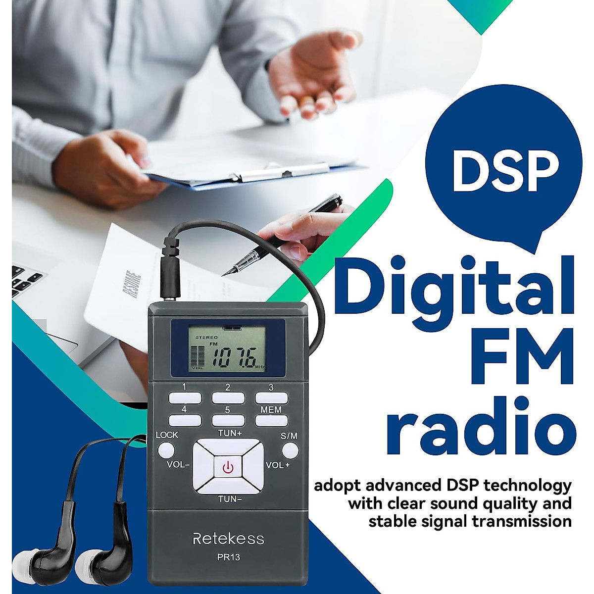 Retekess Wireless Microphone Headset System with 1 TR503 Transmitter and 5 PR13 FM Radio Receiver, Fm Listening System for Church,Training,School(Case of 1 Transmitter 5 Receivers)