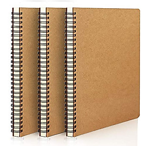 EUSOAR College Ruled Spiral Notebook, A5 3packs 5.5"X8.3" 120 Pages Line Travel Notebooks Journal, Memo Notepad Sketchbook, Students Office Business Subject Diary Ruled Book Journal-Kraft Cover