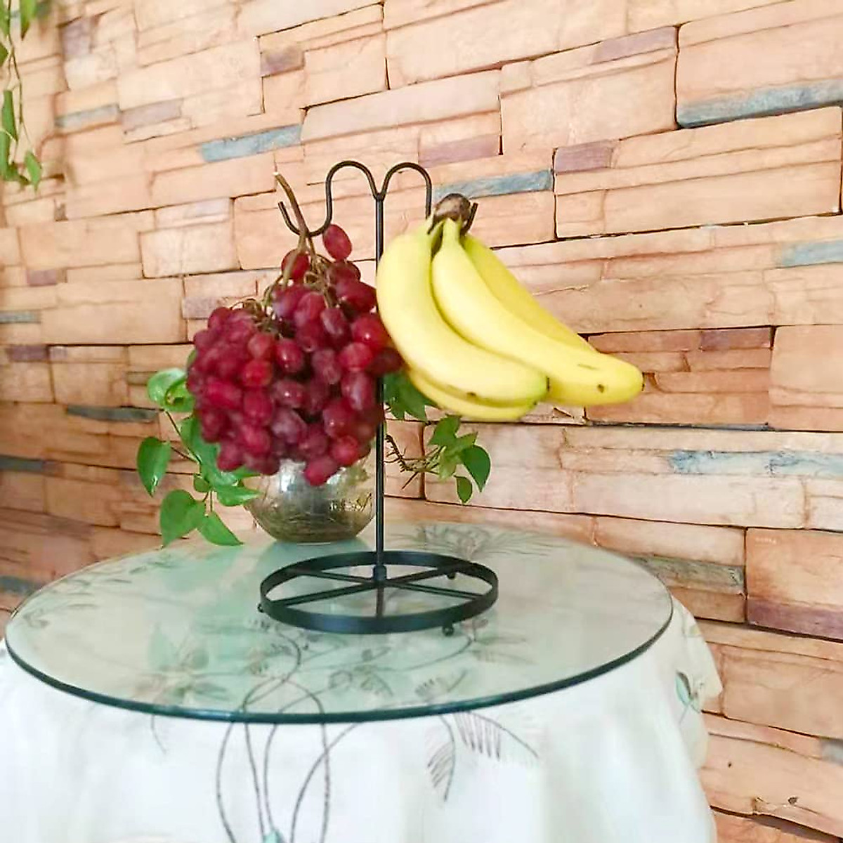 YY YEARCHY Banana Holder Hanger Stand Hook Keeper for Kitchen Countertop Produce Saver Banana Holder Kitchen Decro Fruit Tree Hanging Fresh Food Storage (Black, Double Hook)