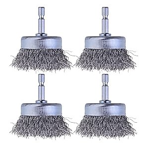 4 Pcs Wire Cup Brush Set for Drill, WENORA Wire Brush for Drill 1/4 Inch Hex Shank, 0.010 Inch Coarse Carbon Steel Drill Wire Brush, Wire Brush Drill Attachments Rust Removal