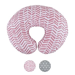 Water Resistant Nursing Pillow Cover | Premium Quality Soft Wipeable Fabric | Pink Herringbone Pattern | Minky Slipcover | Great for Breastfeeding Moms