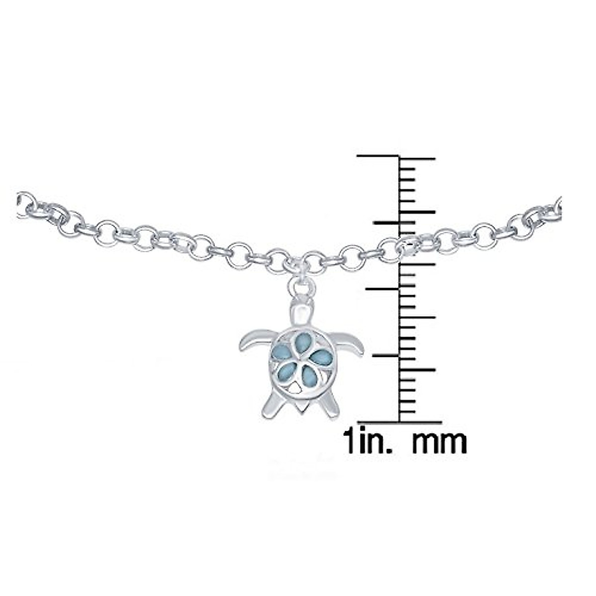 Sterling Silver Natural Larimar Nautical Turtle, Dolphin, Crab Charm 7+1" Bracelet