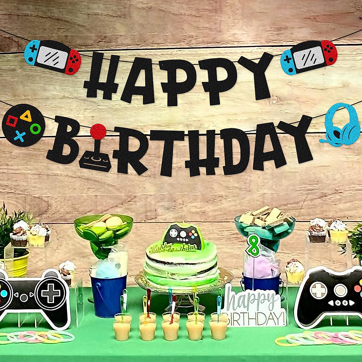 Video Game Birthday Banner Happy Birthday Party Decorations for Boys Kids Men Level Unlocked Garland Playing Game Over Level Up Themed Bday Party Celebration Supplies